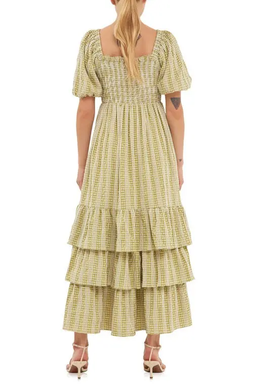 English Factory Gingham Stripe Tiered Dress