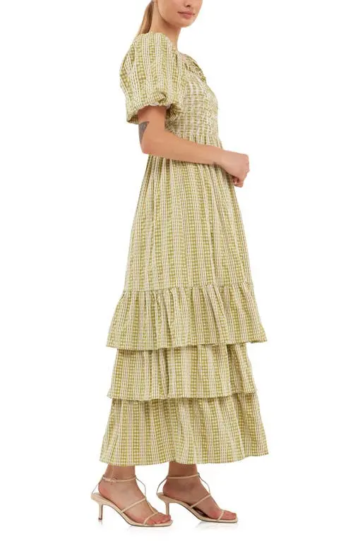English Factory Gingham Stripe Tiered Dress