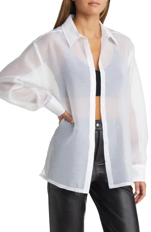 OPEN EDIT Sheer Button-up Shirt - White