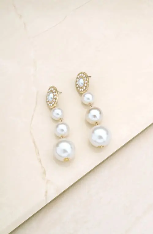 Ettika Triple Imitation Pearl Drop Earrings