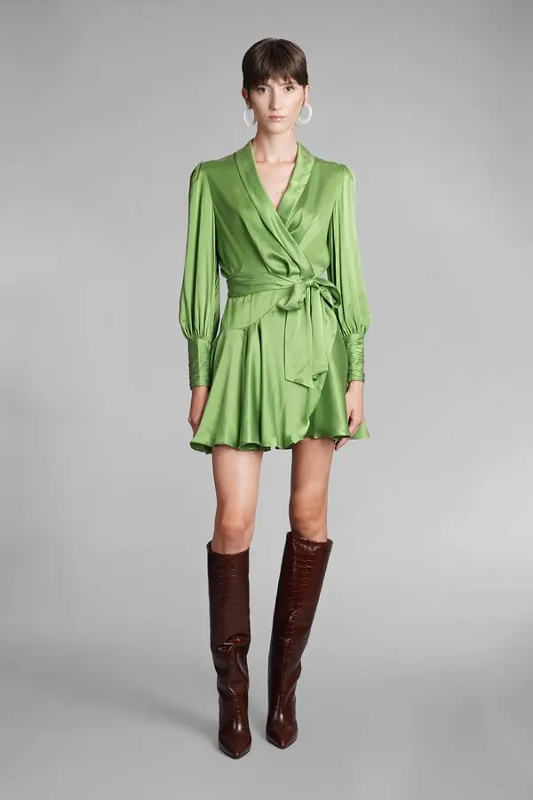 zimmermann green silk dress Satin Zimmermann Emerald Green Dress Silk Wrap Midi Dress