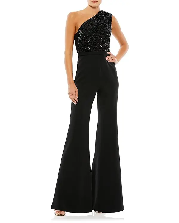 Mac Duggal Sequined One Shoulder Jumpsuit - Black