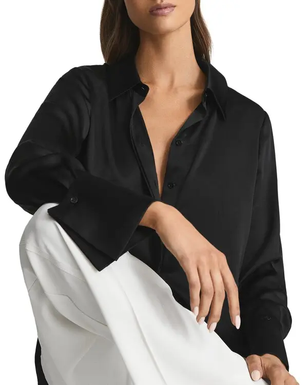 REISS Hailey Silk Shirt - Black