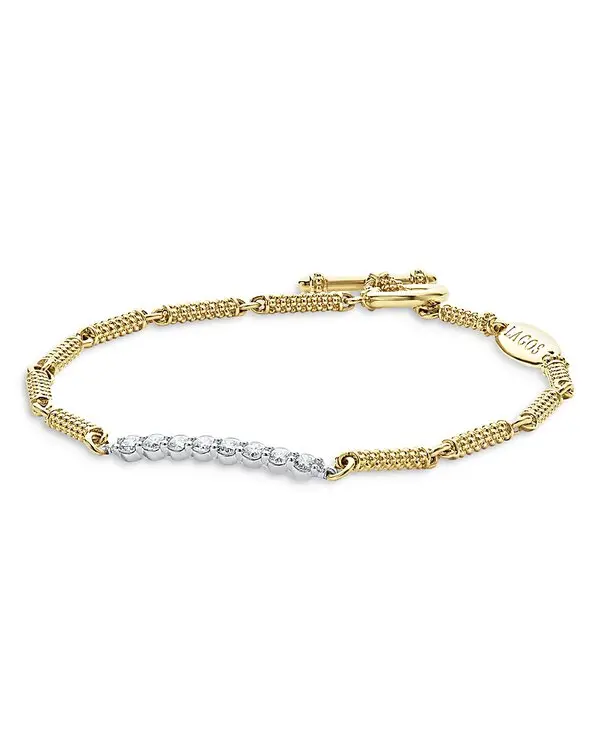 Lagos 18k Gold & Sterling Silver Signature Caviar Superfine Diamond Bracelet - White/gold