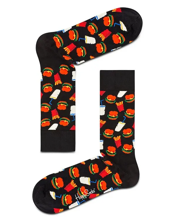 Happy Socks Hamburger Crew Socks - Black