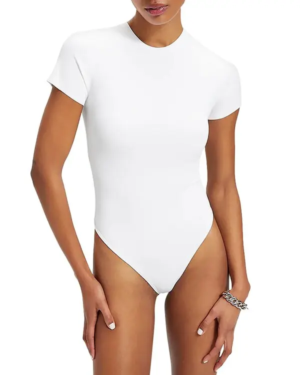 Good American Short Sleeve Scuba Bodysuit - White