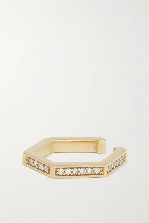 KOLOURS JEWELRY Hexagon 18-karat Diamond Ear Cuff - Gold