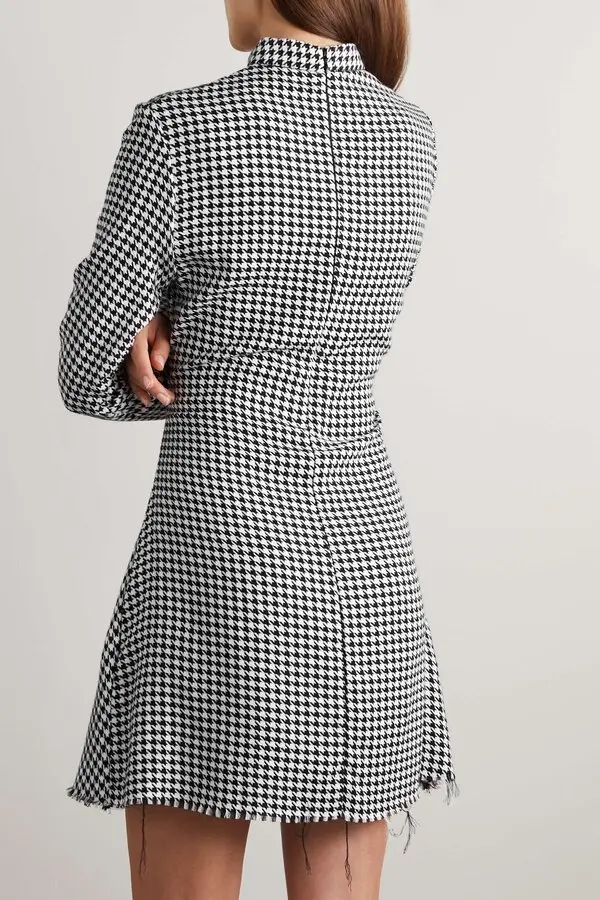 MARQUES' ALMEIDA Ruched Houndstooth Cotton Turtleneck Mini Dress