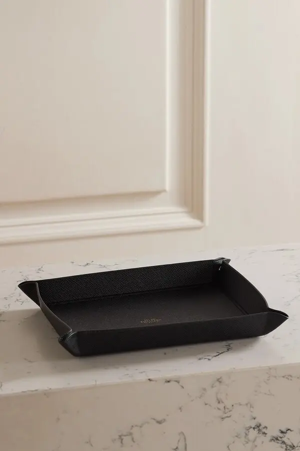 Smythson Panama Large Textured-leather Trinket Tray - Black