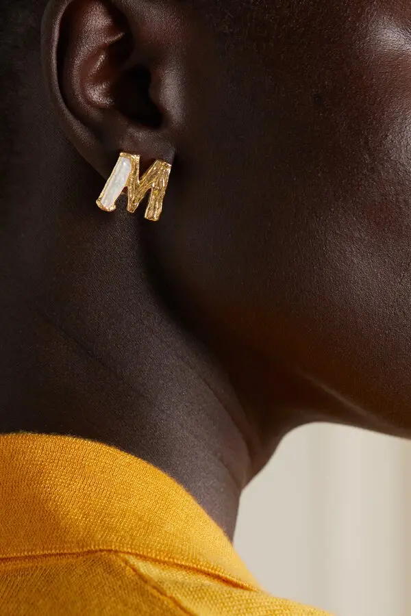 Pacharee Alphabet-plated Pearl Single Earring