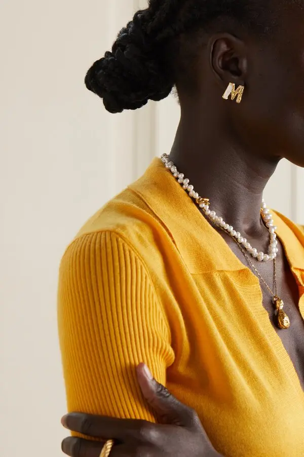 Pacharee Alphabet-plated Pearl Single Earring
