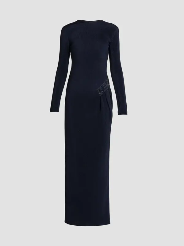 Giorgio Armani Embellished Hip Jersey Gown - Navy