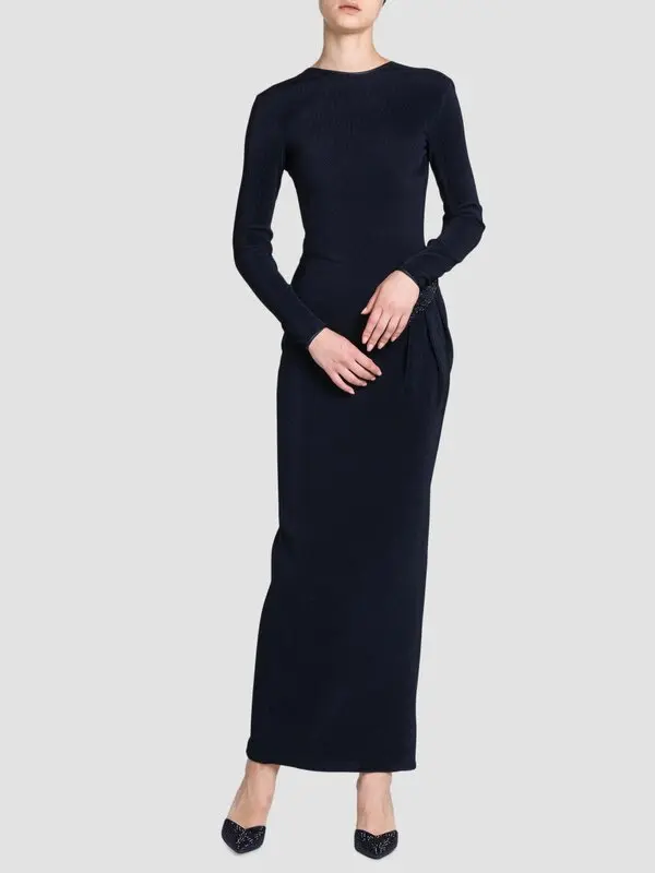 Giorgio Armani Embellished Hip Jersey Gown - Navy