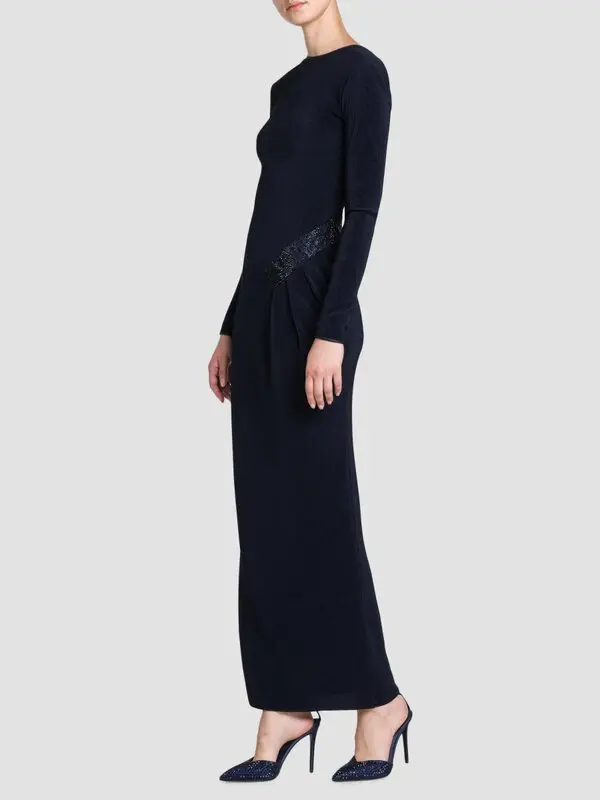 Giorgio Armani Embellished Hip Jersey Gown - Navy