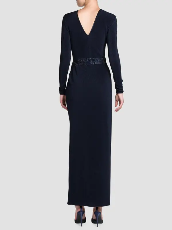 Giorgio Armani Embellished Hip Jersey Gown - Navy