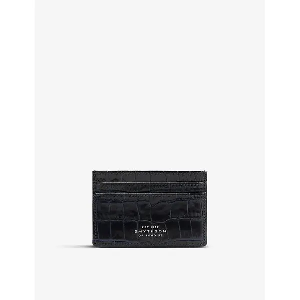 Smythson Mara Croc-embossed Leather Cardholder - Navy