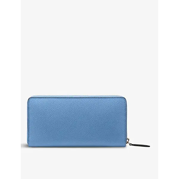 Smythson Panama Branded Large Leather Purse - Nile Blue