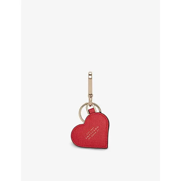 Smythson Panama Heart Crossgrain Leather Keyring - Scarlet Red