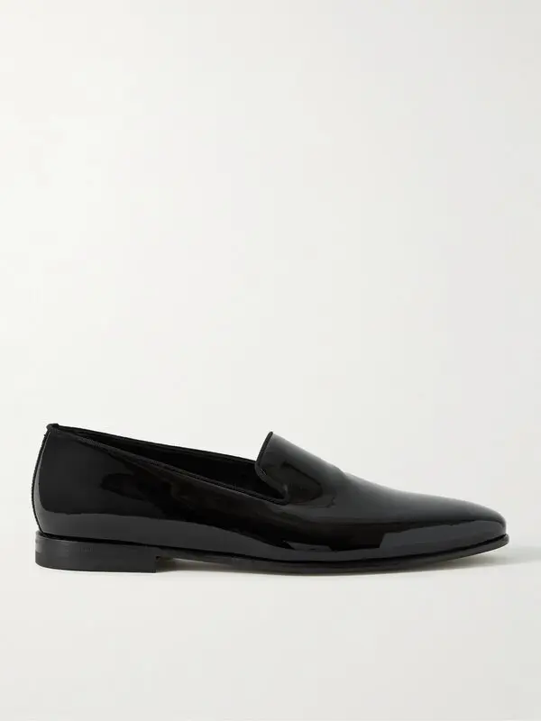 Manolo Blahnik Mario Grosgrain-trimmed Patent-leather Loafers - Black