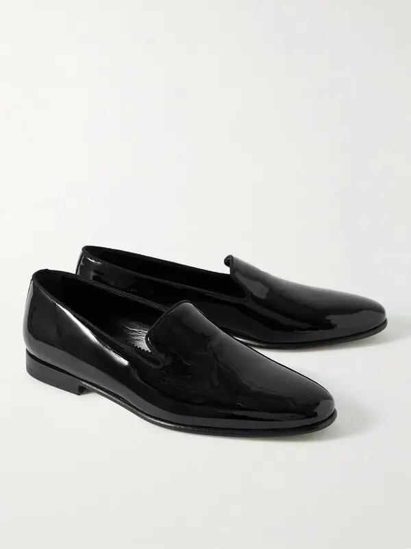 Manolo Blahnik Mario Grosgrain-trimmed Patent-leather Loafers - Black