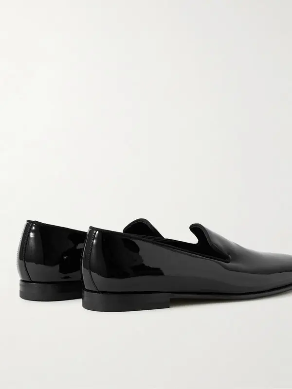 Manolo Blahnik Mario Grosgrain-trimmed Patent-leather Loafers - Black