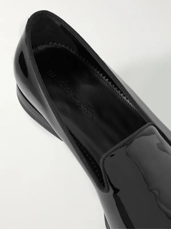 Manolo Blahnik Mario Grosgrain-trimmed Patent-leather Loafers - Black