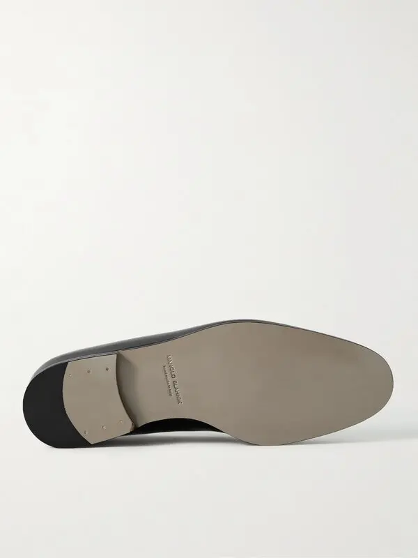 Manolo Blahnik Mario Grosgrain-trimmed Patent-leather Loafers - Black