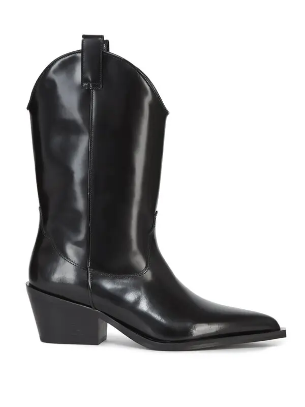 The Kooples Heeled Western Glossy Leather Ankle Boots