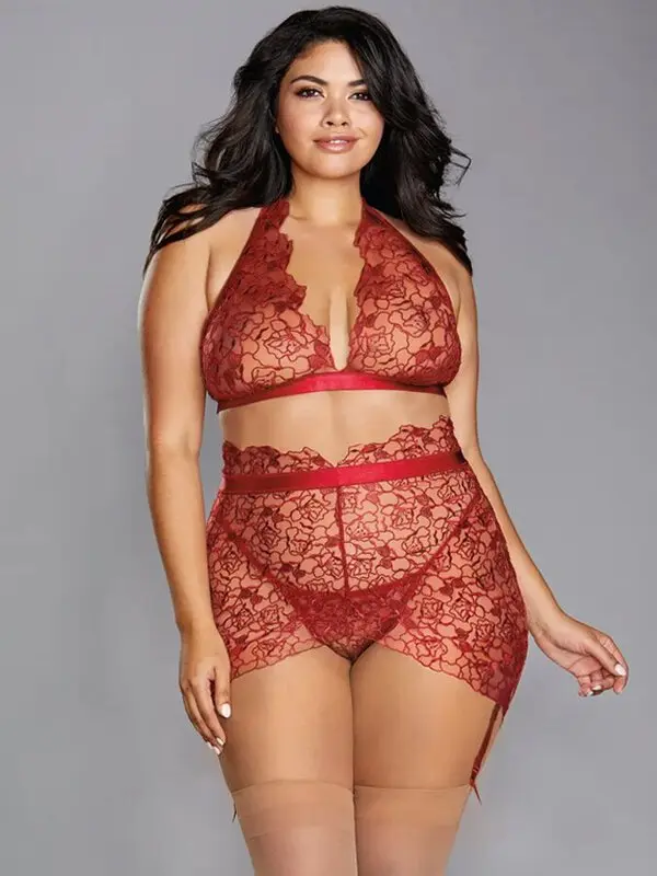 Bare Necessities Dreamgirl Floral Embroidery Bra Garter Skirt Set
