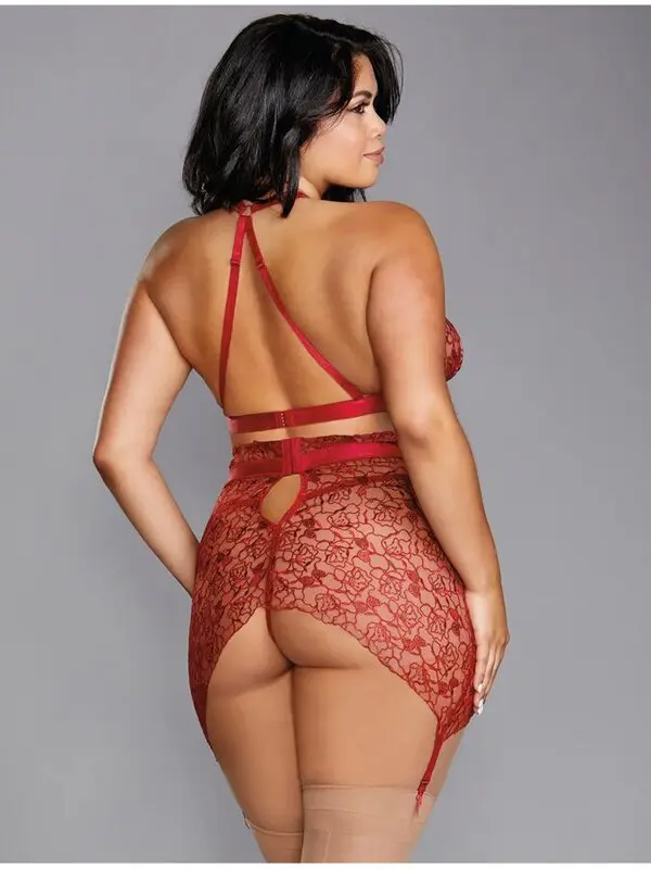 Bare Necessities Dreamgirl Floral Embroidery Bra Garter Skirt Set