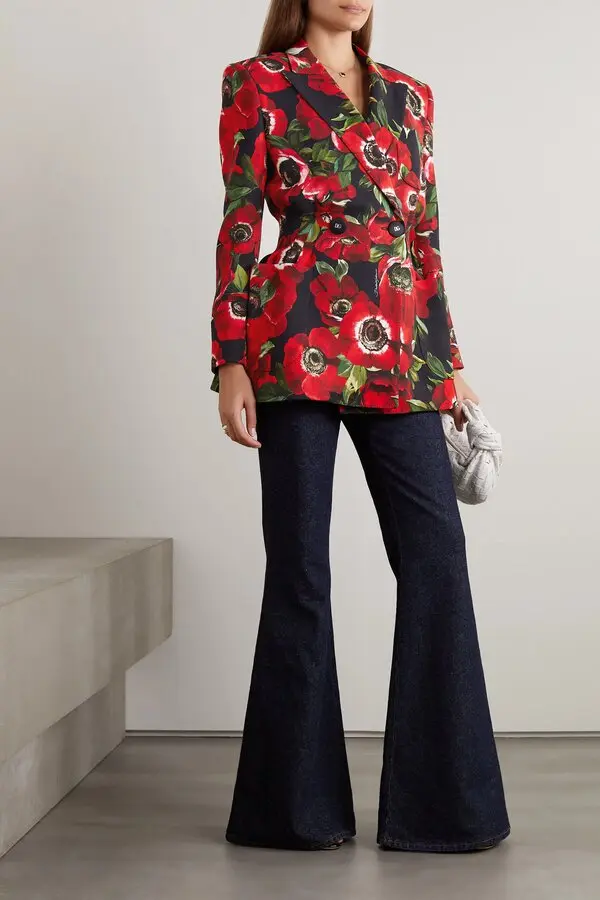 Dolce & Gabbana Double-breasted Floral-print Cady Blazer