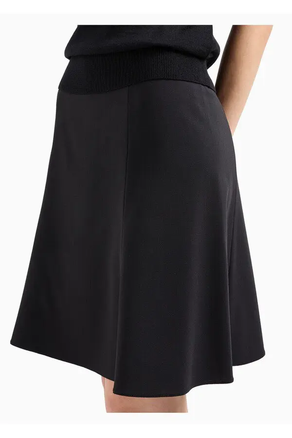 Emporio Armani Barathea-wool Flared Skirt - Black