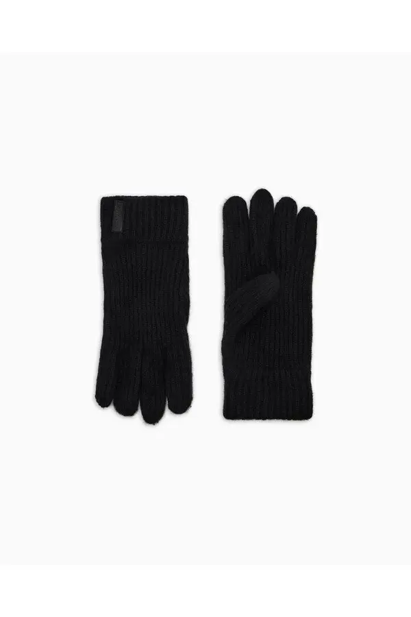 Giorgio Armani Cashmere Knit Gloves With Rib Stitch - Black