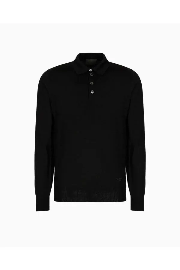 Emporio Armani Virgin Wool Polo-shirt Jumper - Black