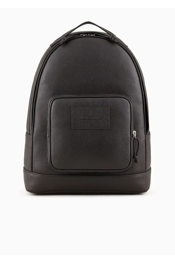 Emporio Armani Rounded Tumbled Leather Backpack - Gray