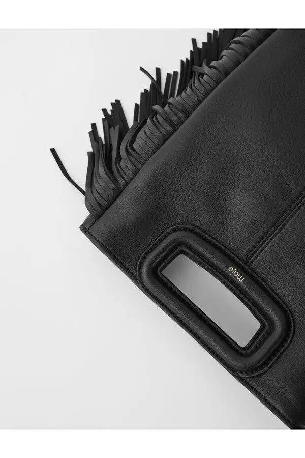 Maje Smooth Leather M Bag With Fringing