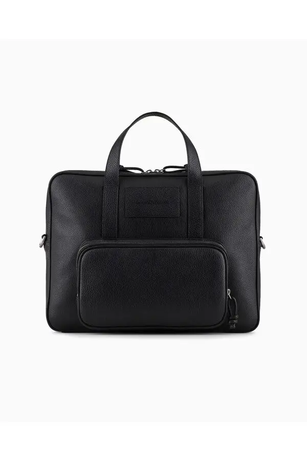 Emporio Armani Business Bag In Tumbled Leather - Black