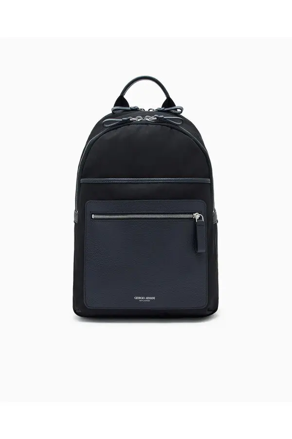 Giorgio Armani Recycled-nylon And Pebbled-leather Backpack - Black
