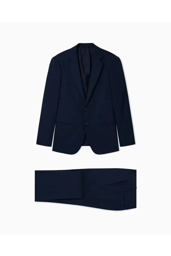 Giorgio Armani Single-breasted Soho Line Suit In Virgin Wool - Navy