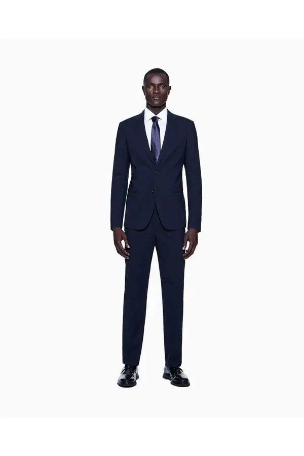 Giorgio Armani Single-breasted Soho Line Suit In Virgin Wool - Navy