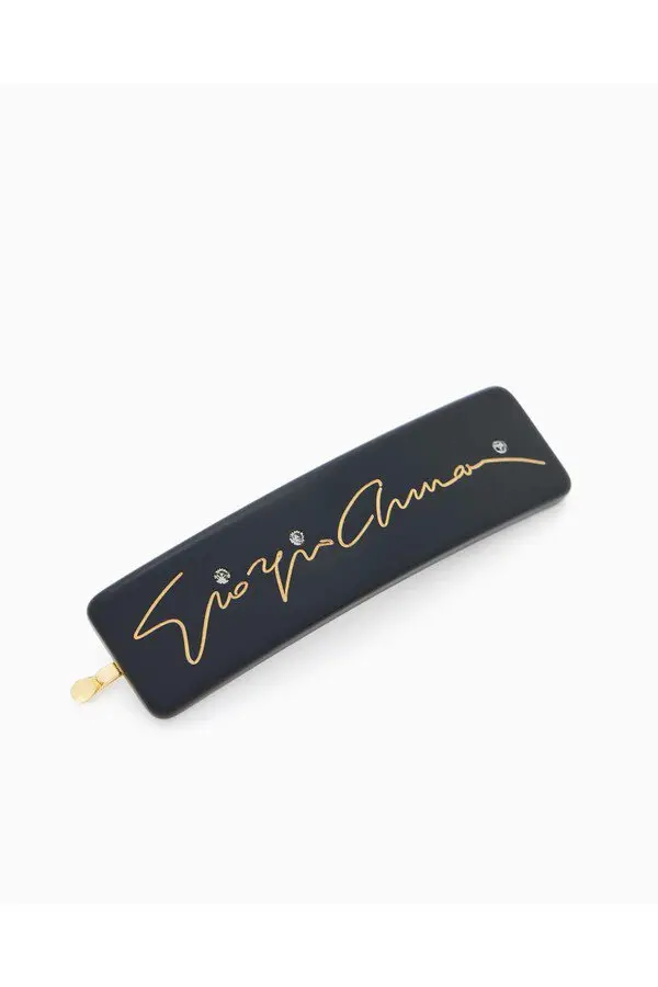 Giorgio Armani Hair Clip With Signature Logo - Black