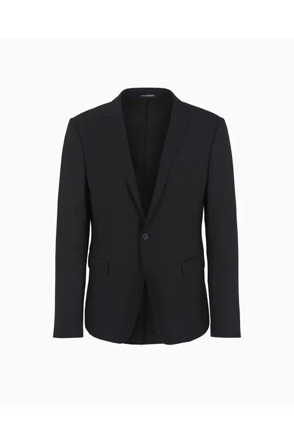 Emporio Armani Single-breasted Virgin Wool Jacket - Black