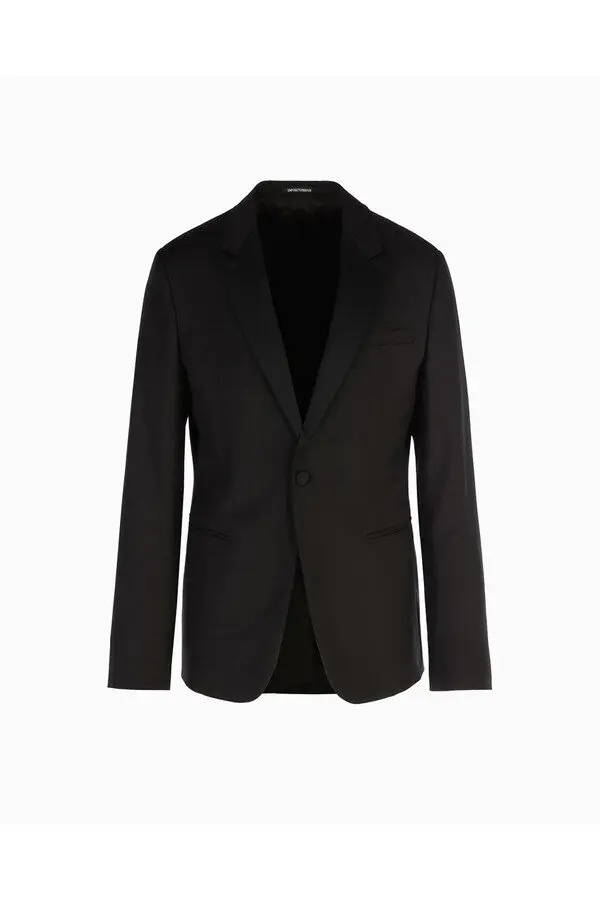 Emporio Armani Single-breasted Worsted Virgin-wool Jacket - Black