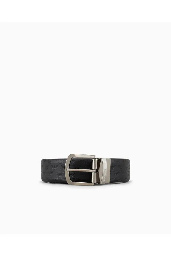 Emporio Armani Reversible Leather Belt With Monogram - Black