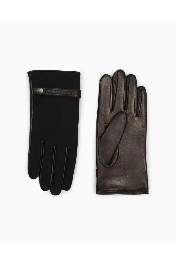 Emporio Armani Nylon And Nappa Leather Gloves - Black