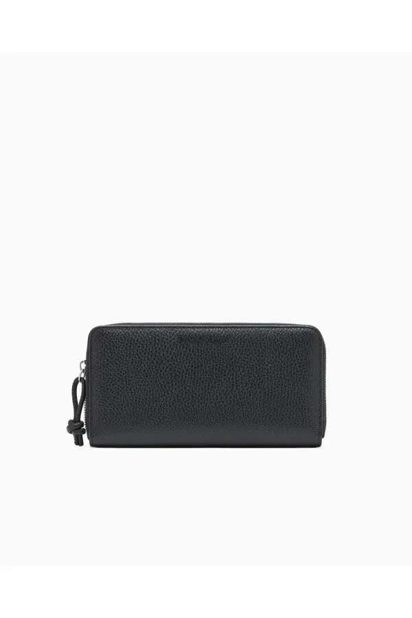Emporio Armani Tumbled Leather Wallet With Wrap-around Zip - Black
