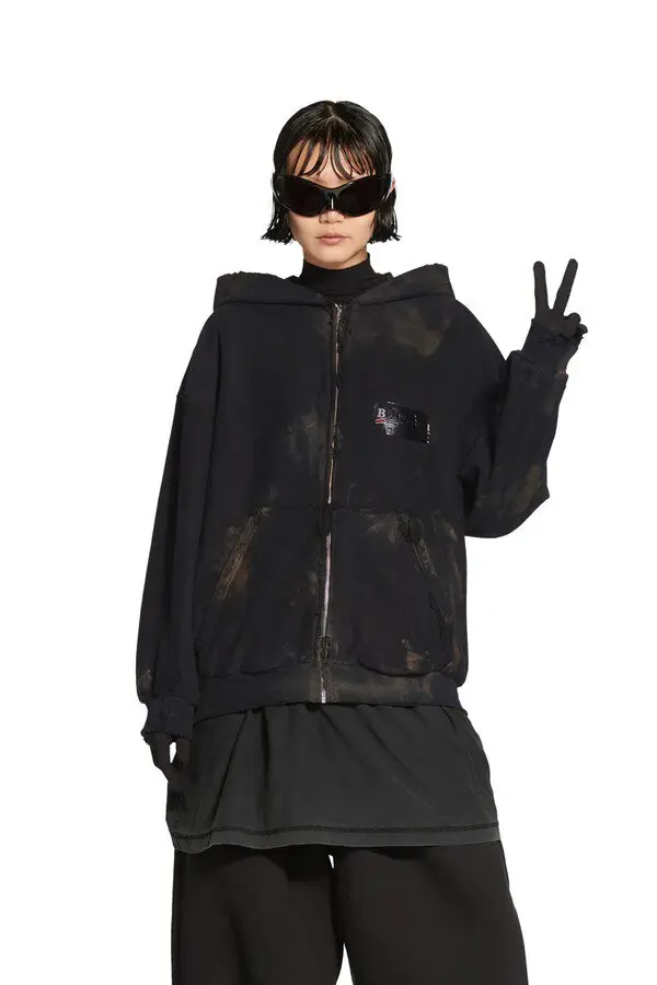 Balenciaga Gaffer Zip-Up Hoodie Small Fit - Black | Editorialist