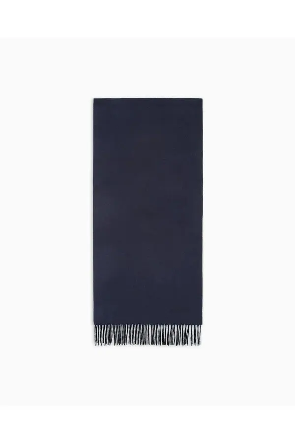 Giorgio Armani Cashmere Scarf With Embroidered Logo - Navy
