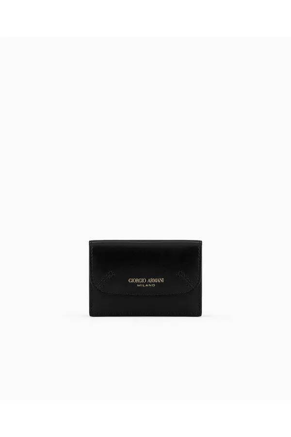 Giorgio Armani Mini La Prima Trifold Wallet In Palmellato Leather - Black