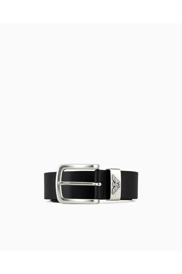 Emporio Armani Leather Belt With Logo Buckle - Black